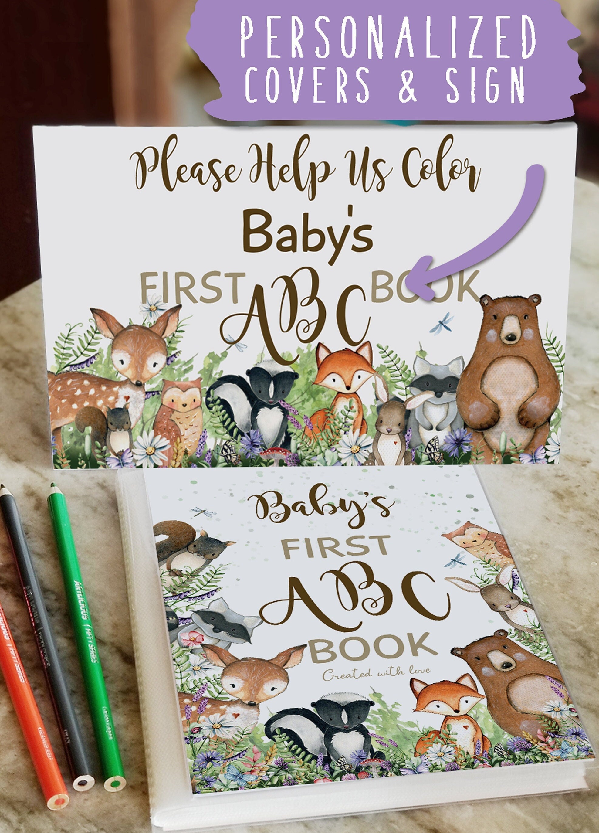 Adventure Baby Shower ABC Guest Book, Woodland Coloring Activity for ...