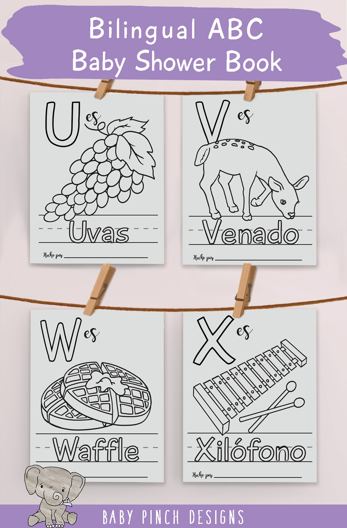 Spanish ABC Coloring Book Juegos De Baby Shower Alternative | Etsy