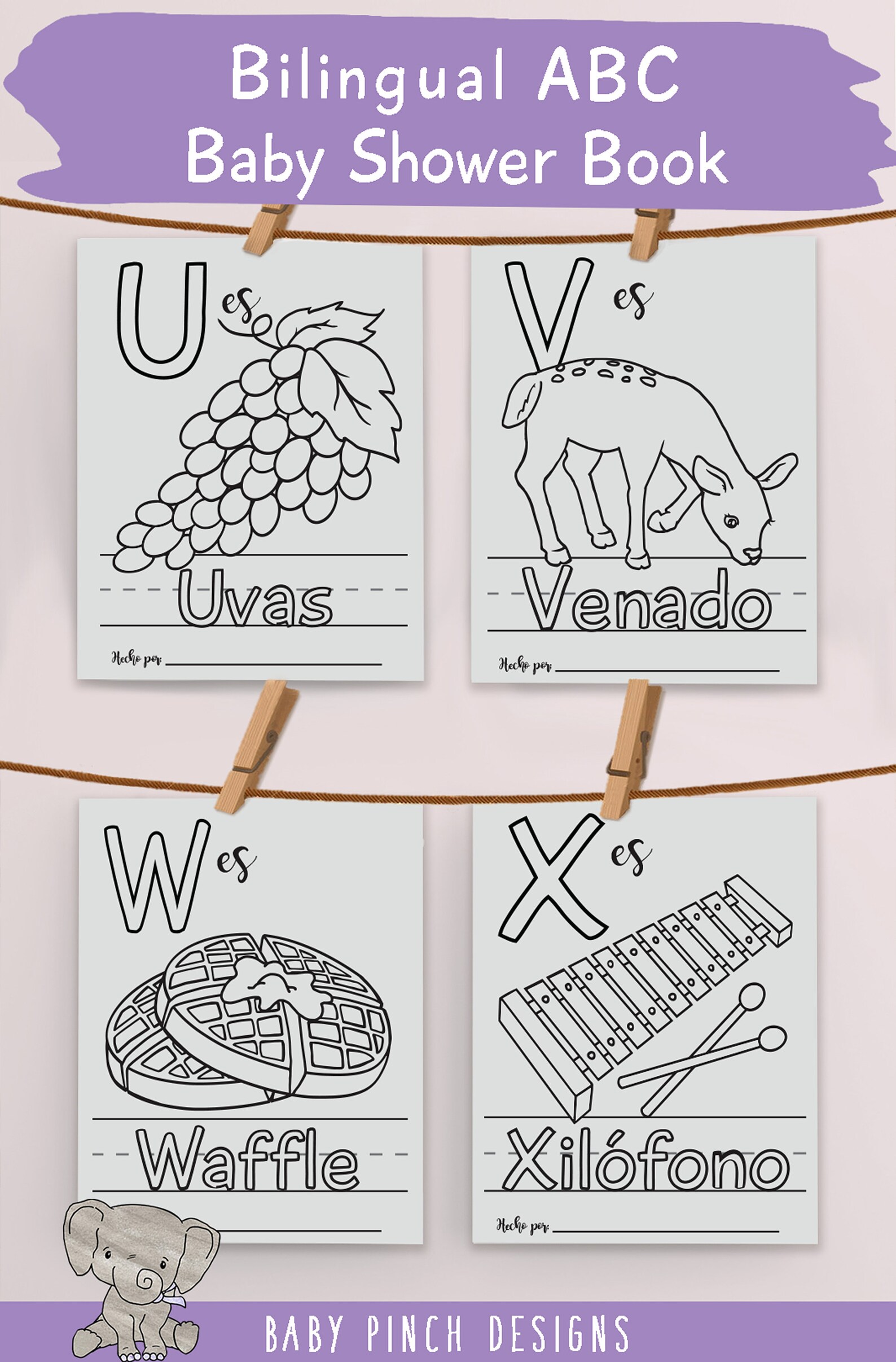 Spanish ABC Coloring Book Juegos De Baby Shower Alternative | Etsy