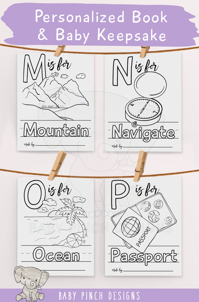 Adventure Baby Shower ABC Guest Book, Woodland Coloring Activity for ...