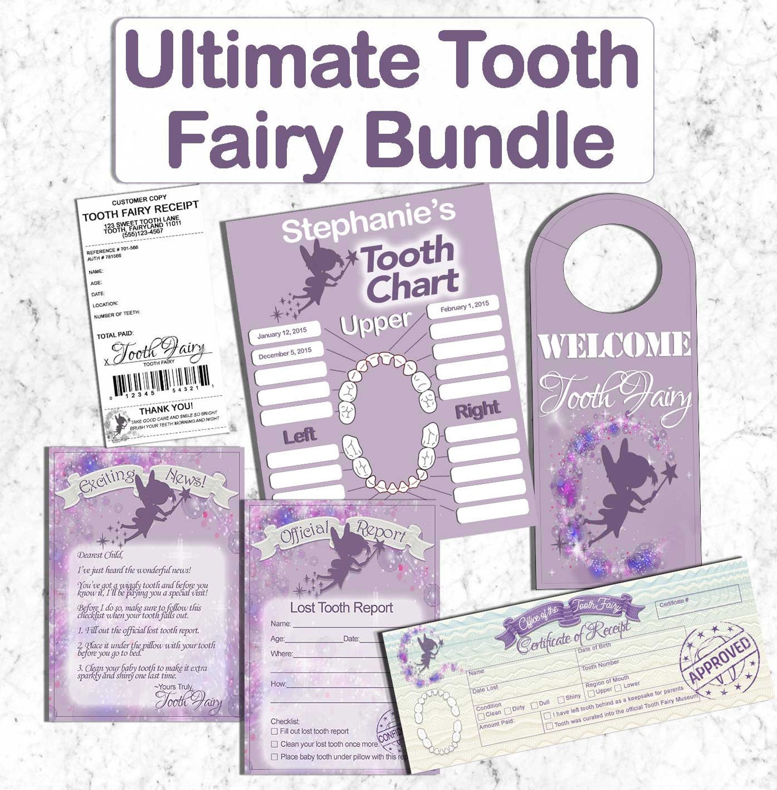 Tooth Fairy Note Receipt Certificate Lost Teeth Chart Door - Etsy