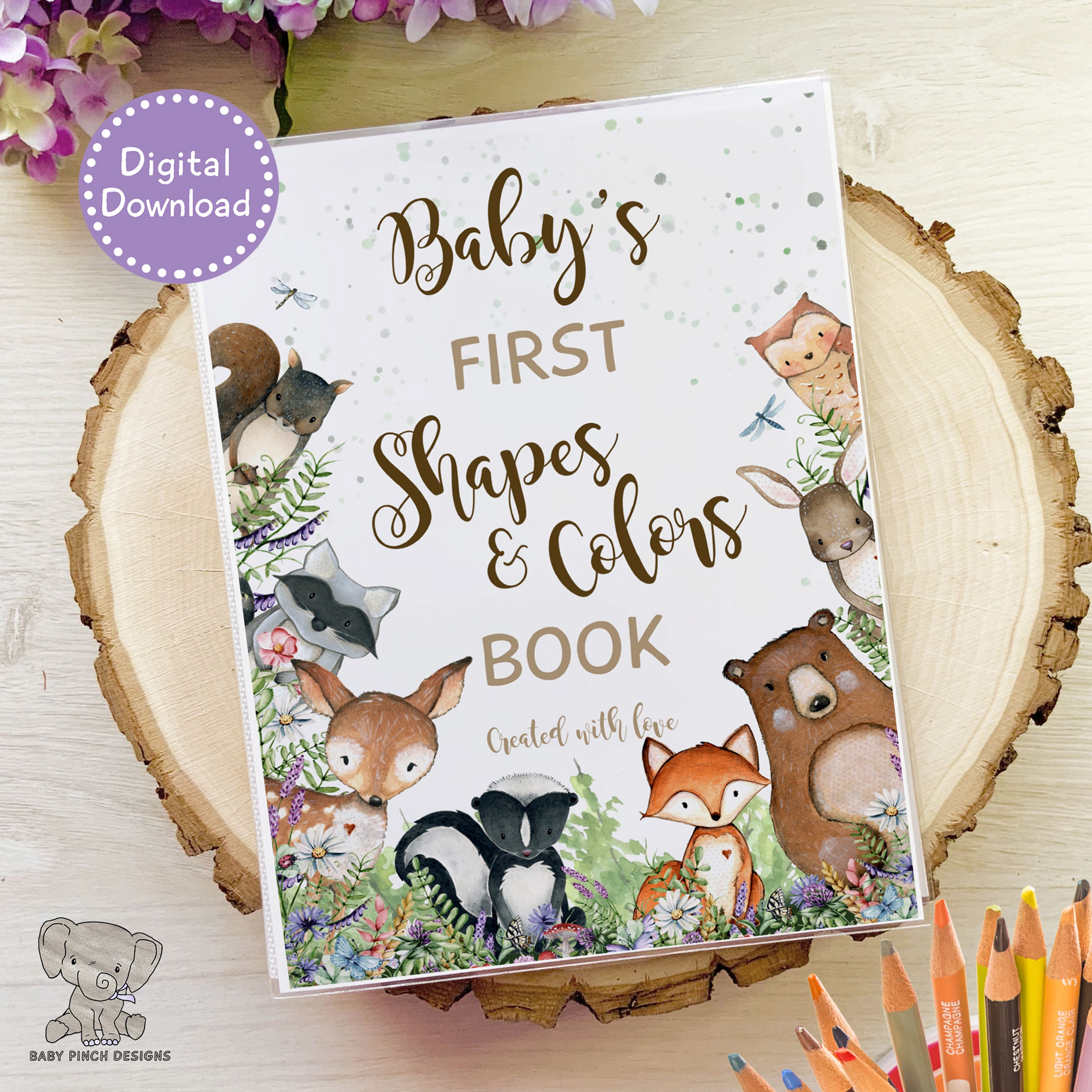 Woodland Baby Shower ABC Guest Book, First Shapes & Colors Coloring ...