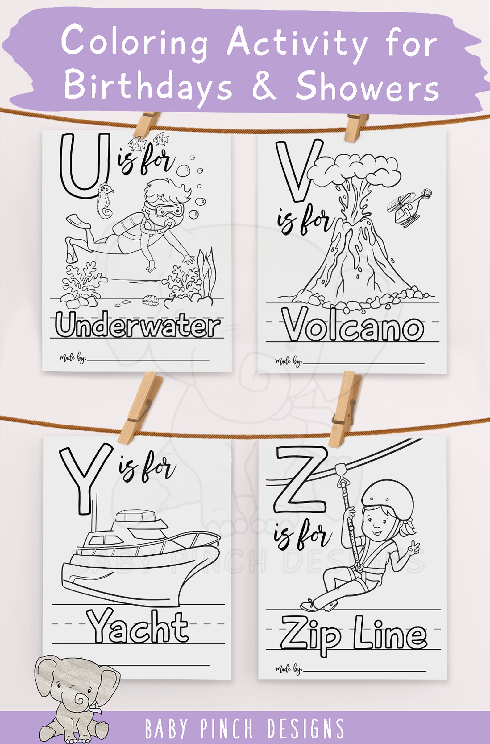 Adventure Baby Shower ABC Guest Book, Woodland Coloring Activity for ...