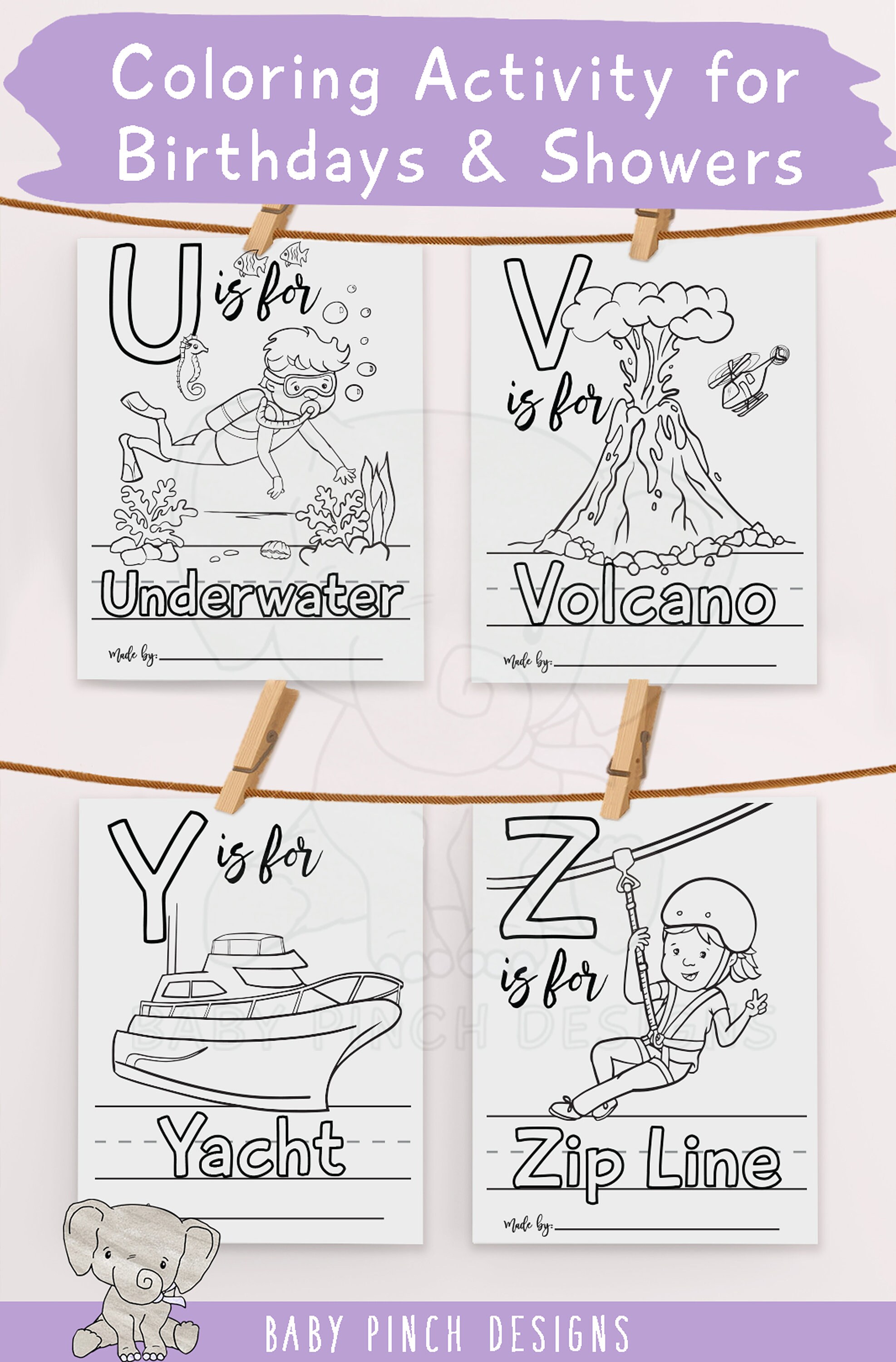 Adventure Baby Shower ABC Guest Book, Woodland Coloring Activity for ...
