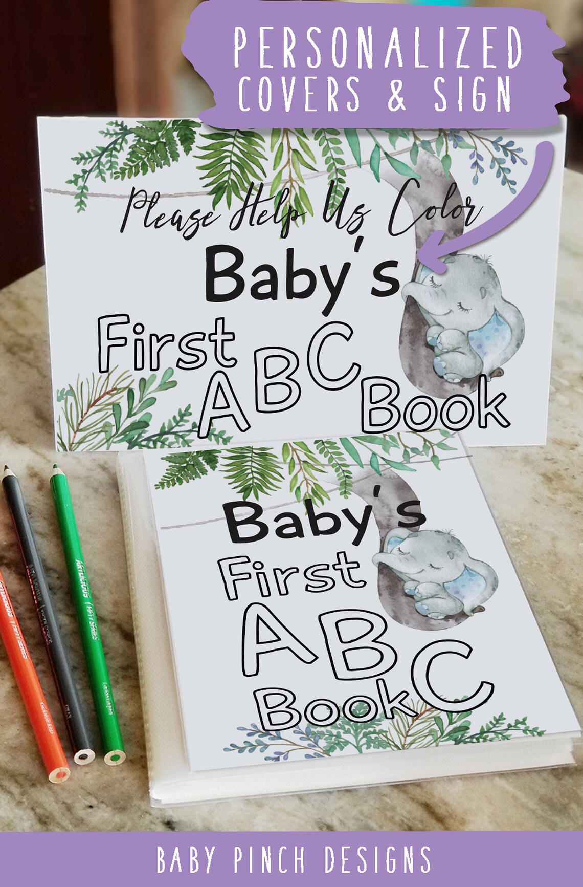 Elephant Safari Jungle ABC Baby Shower Book Alphabet Letters - Etsy
