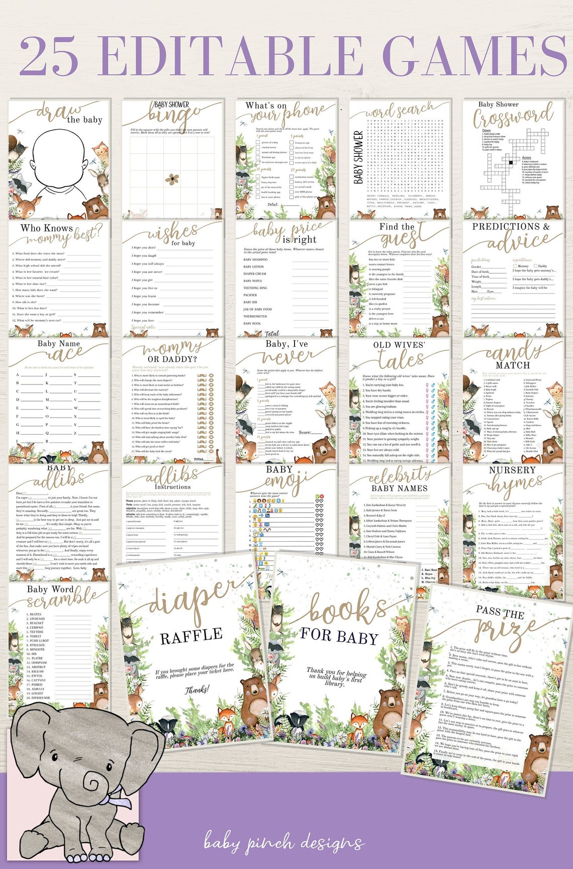 Editable Woodland Baby Shower Games Printable Forest Animal - Etsy