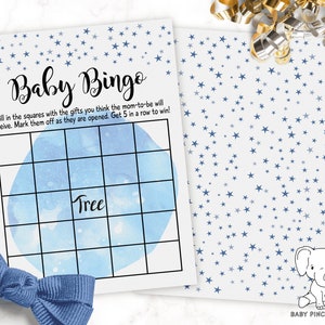 Moon and Stars Baby Shower Games for Boy With Blue Watercolor and ...