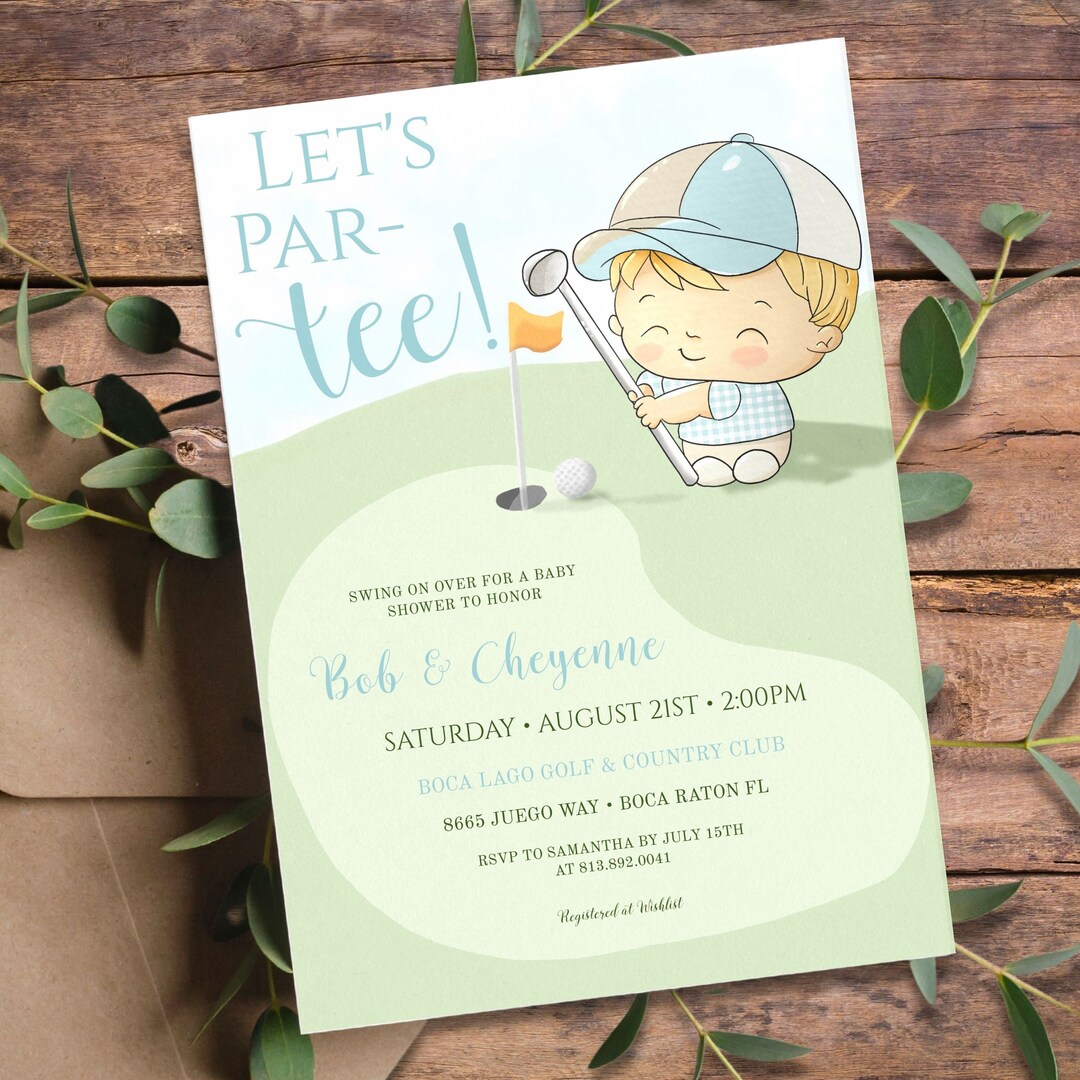Golf Ball Par-tee Baby Shower Invitation, Cute Sports Boy Dad to Be ...