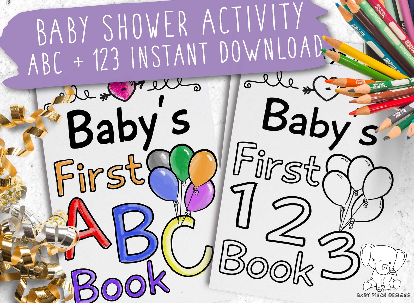 ABC & Numbers Baby Shower Coloring Books Printable Bundle - Etsy