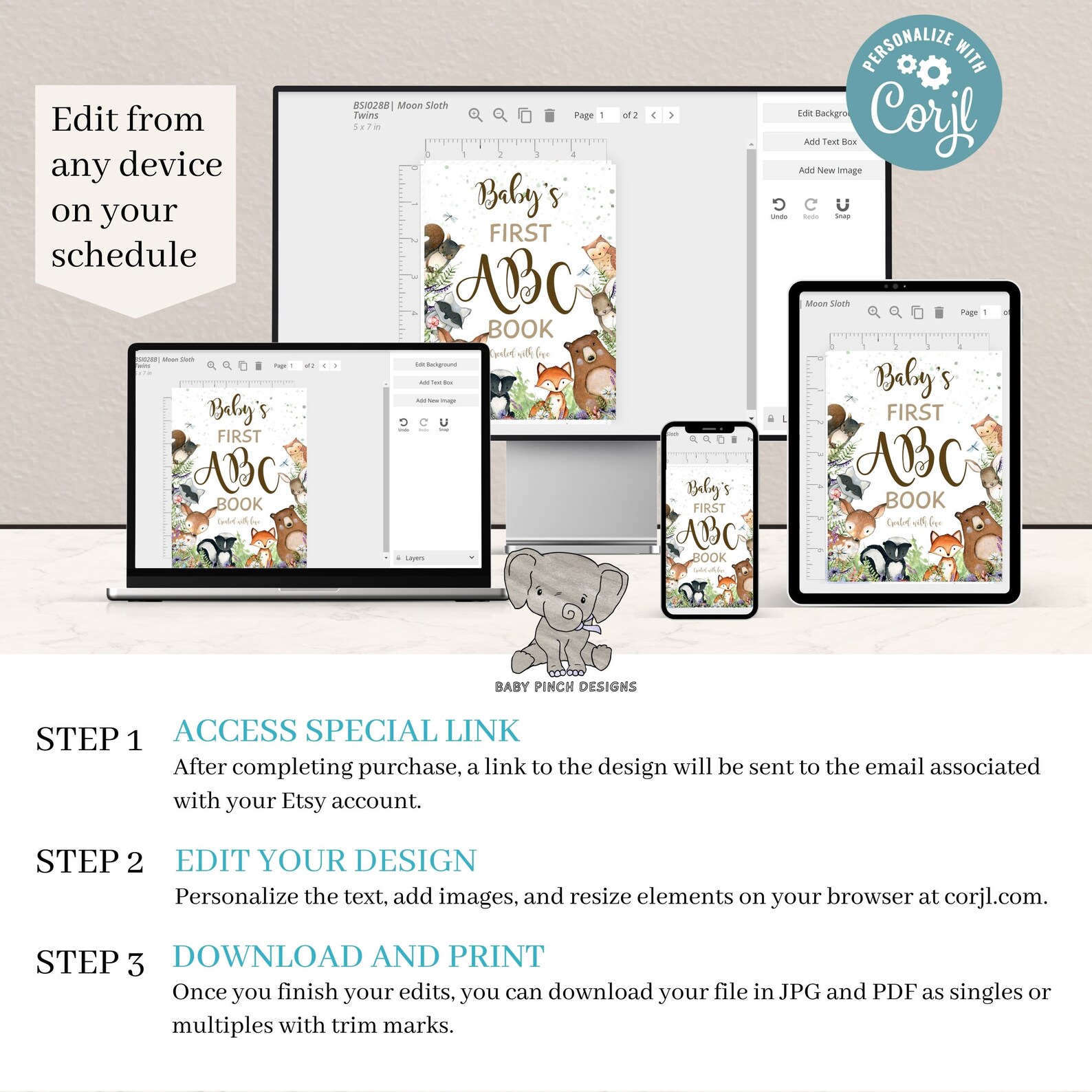 Adventure Baby Shower ABC Guest Book, Woodland Coloring Activity for ...