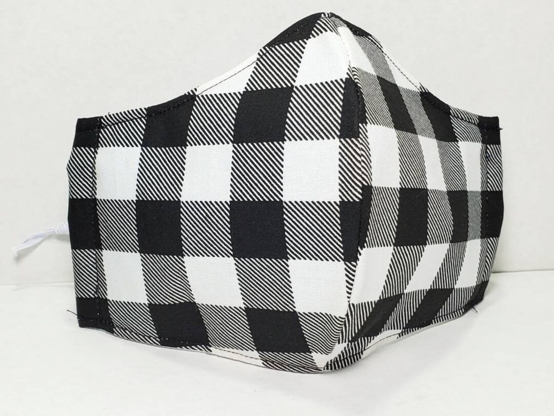 Buffalo Check Face Mask, White and Black Buffalo Plaid Face Mask, White ...