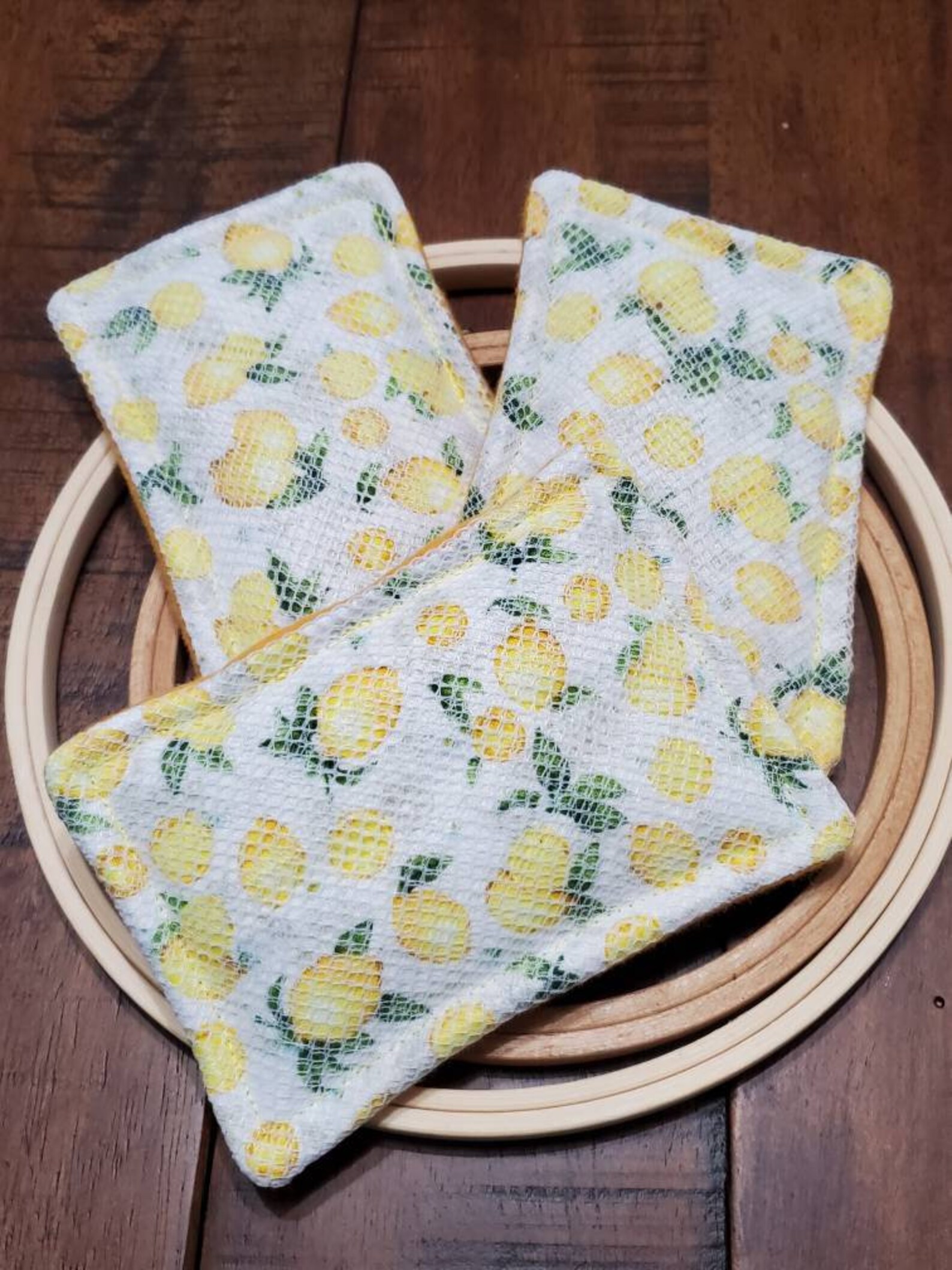 Lemon Print Reusable Sponge, 3 Pack, Lemons Reusable Sponges, Lemon ...