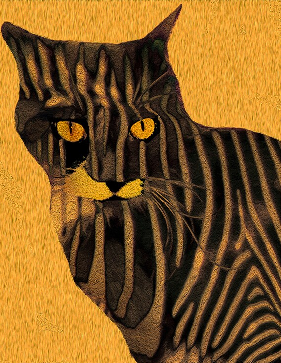 Cat With Zebra Stripes Blank Greeting Card Fine Art Print | Etsy