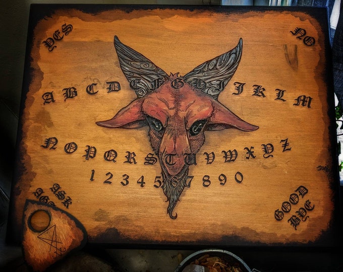 Baphomet Sabbat Goat Spirit Board // Handpainted Hardwood Ouija Board ...