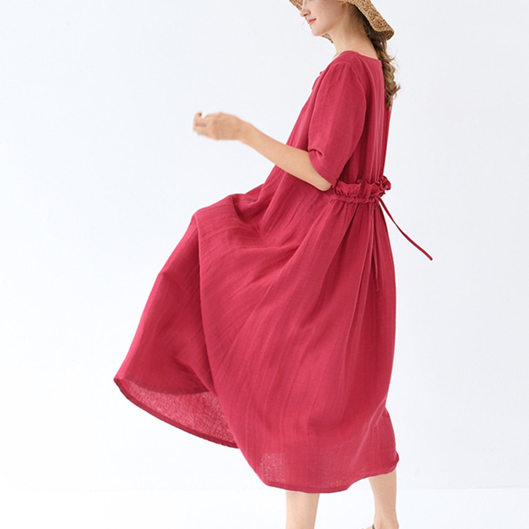 Red Linen Dress,causal Dress,linen Tunic Dress,summer Dress,shift Dress ...