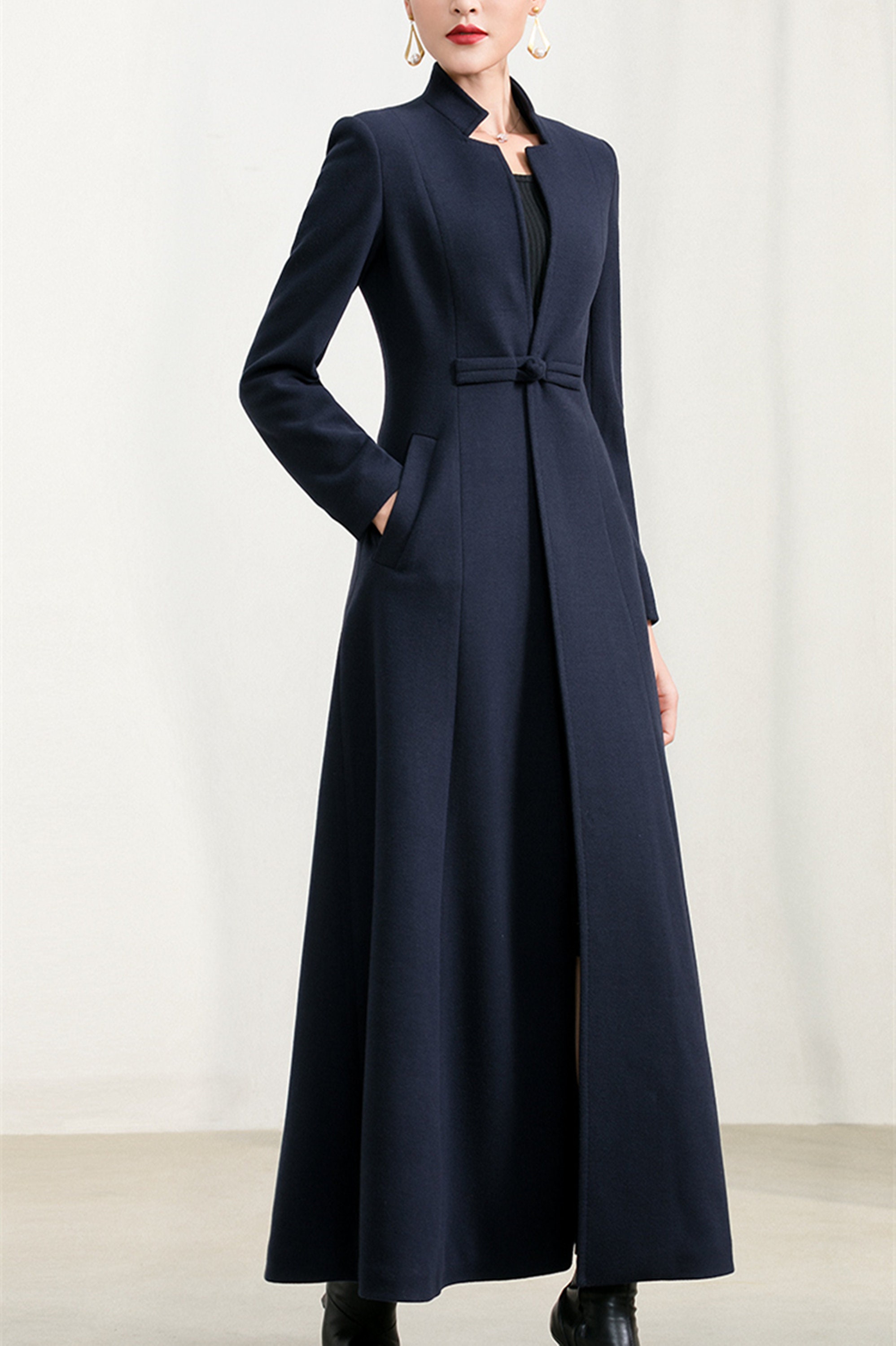 Navy Coatlong Full Length Wool Jacketwool Long Coatfitted - Etsy