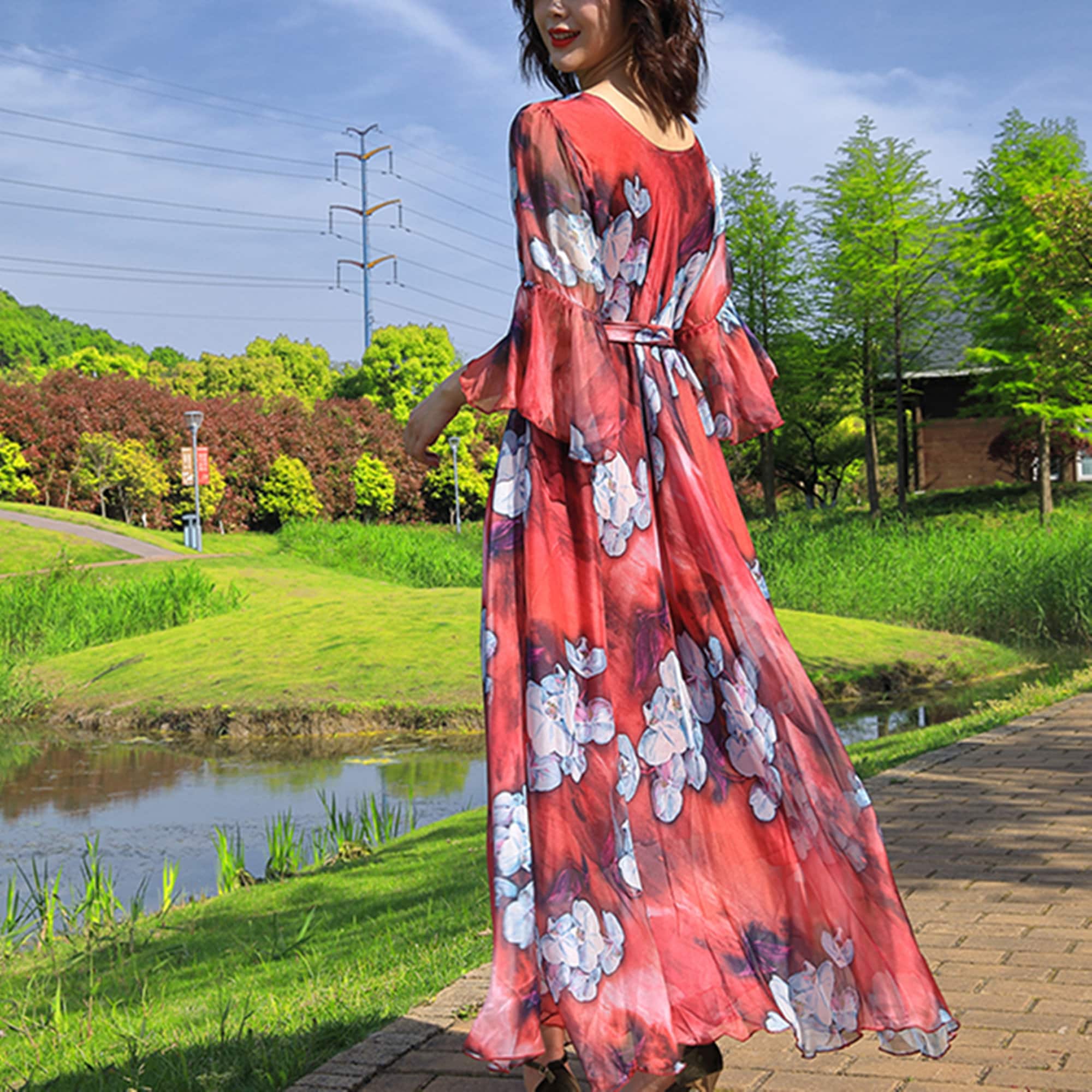 Women Floral Chiffon Dresslong Dressflowy Maxi Dressevening | Etsy