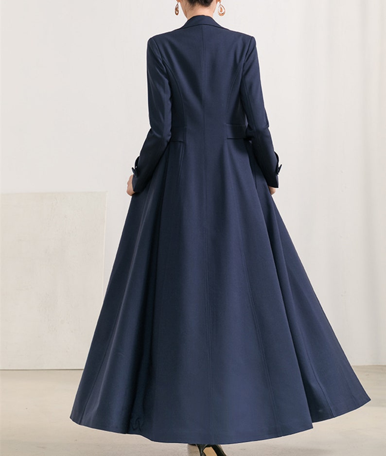 Navy Long Full Length Wool Jacketlong Fitted Coatplus Size - Etsy