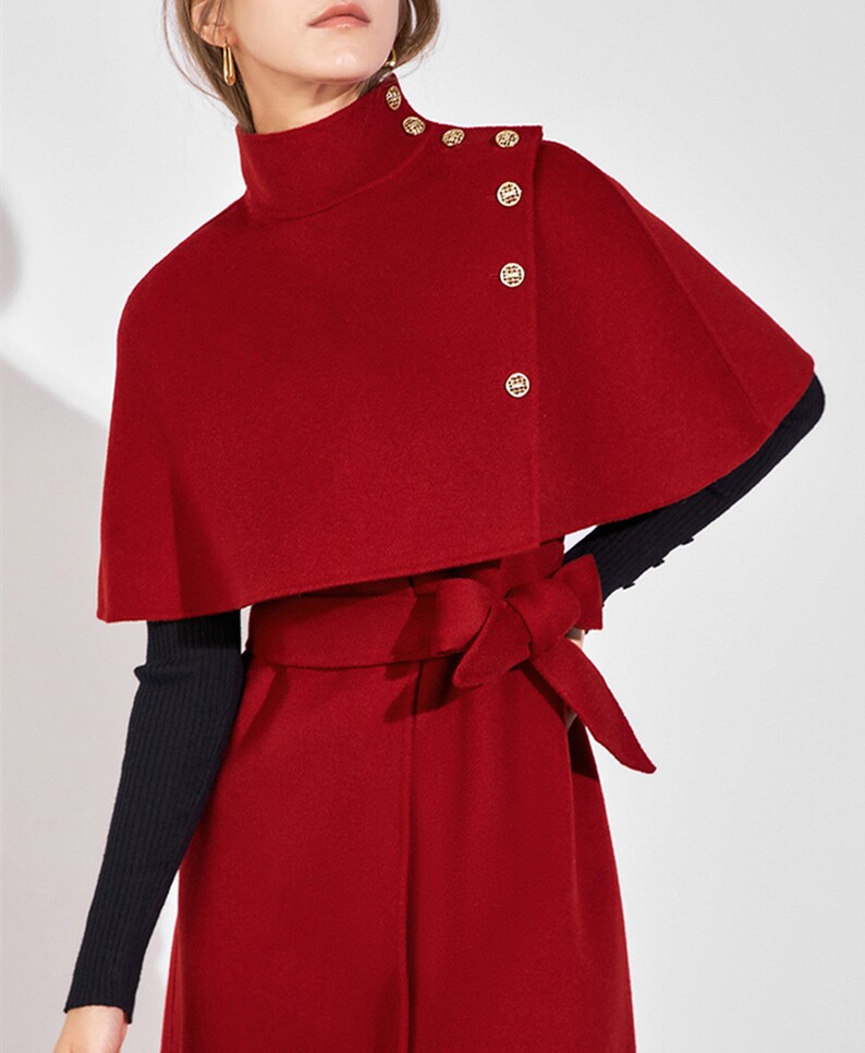 Red Wool Coatwinter Cozy Wool Cape With Vestlong Wool - Etsy