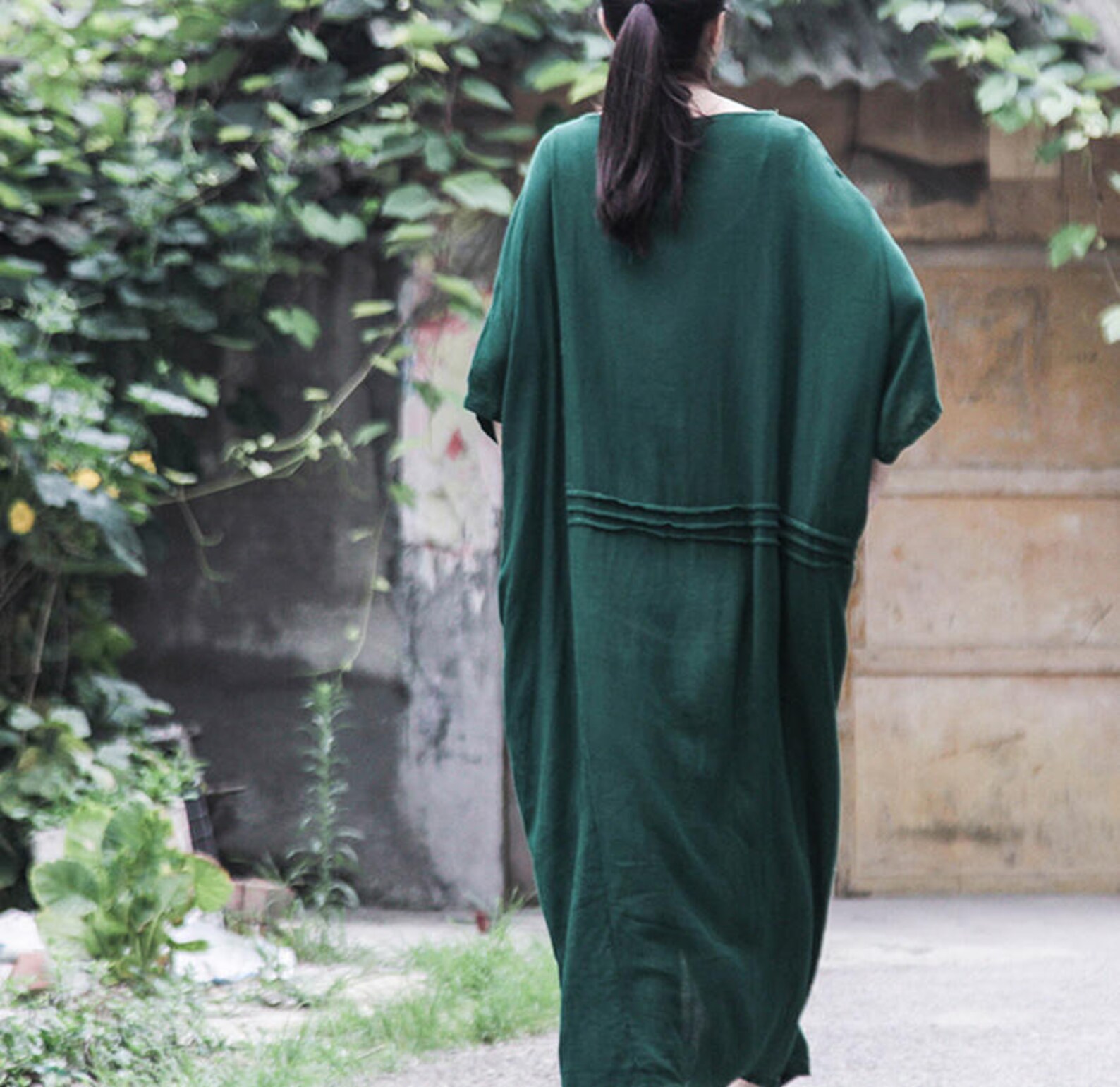 Green Linen Dress Loose Tunic Dress Linen Maxi Dress Long Dress Beach ...
