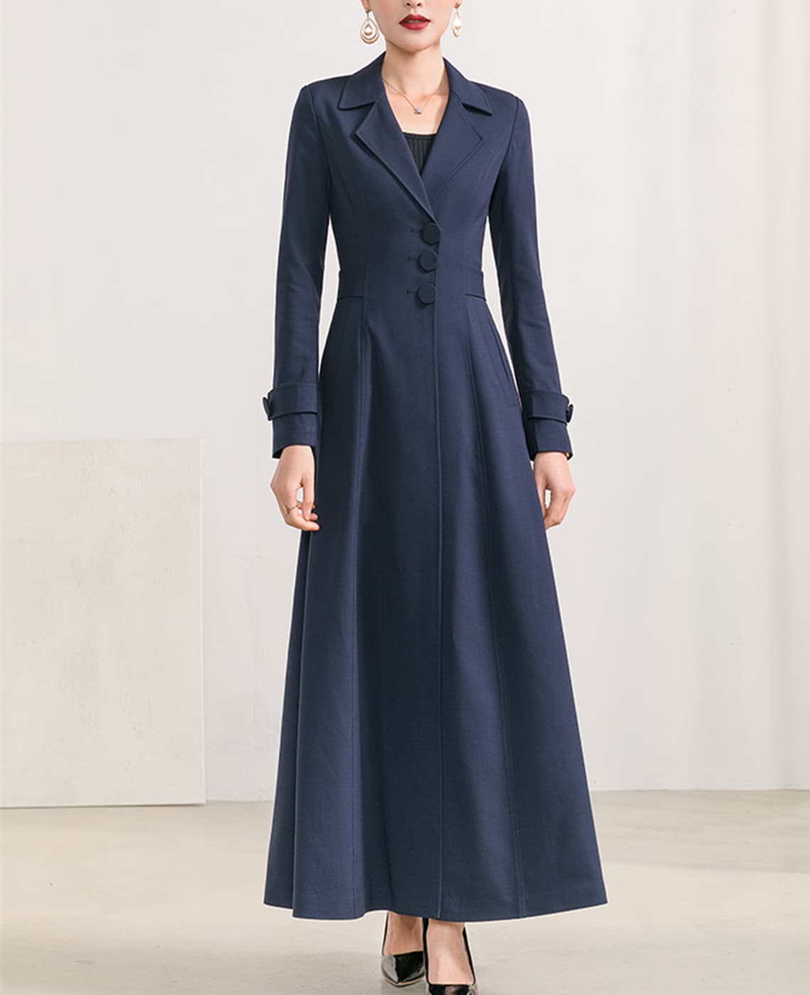 Navy Long Full Length Wool Jacketlong Fitted Coatplus Size - Etsy
