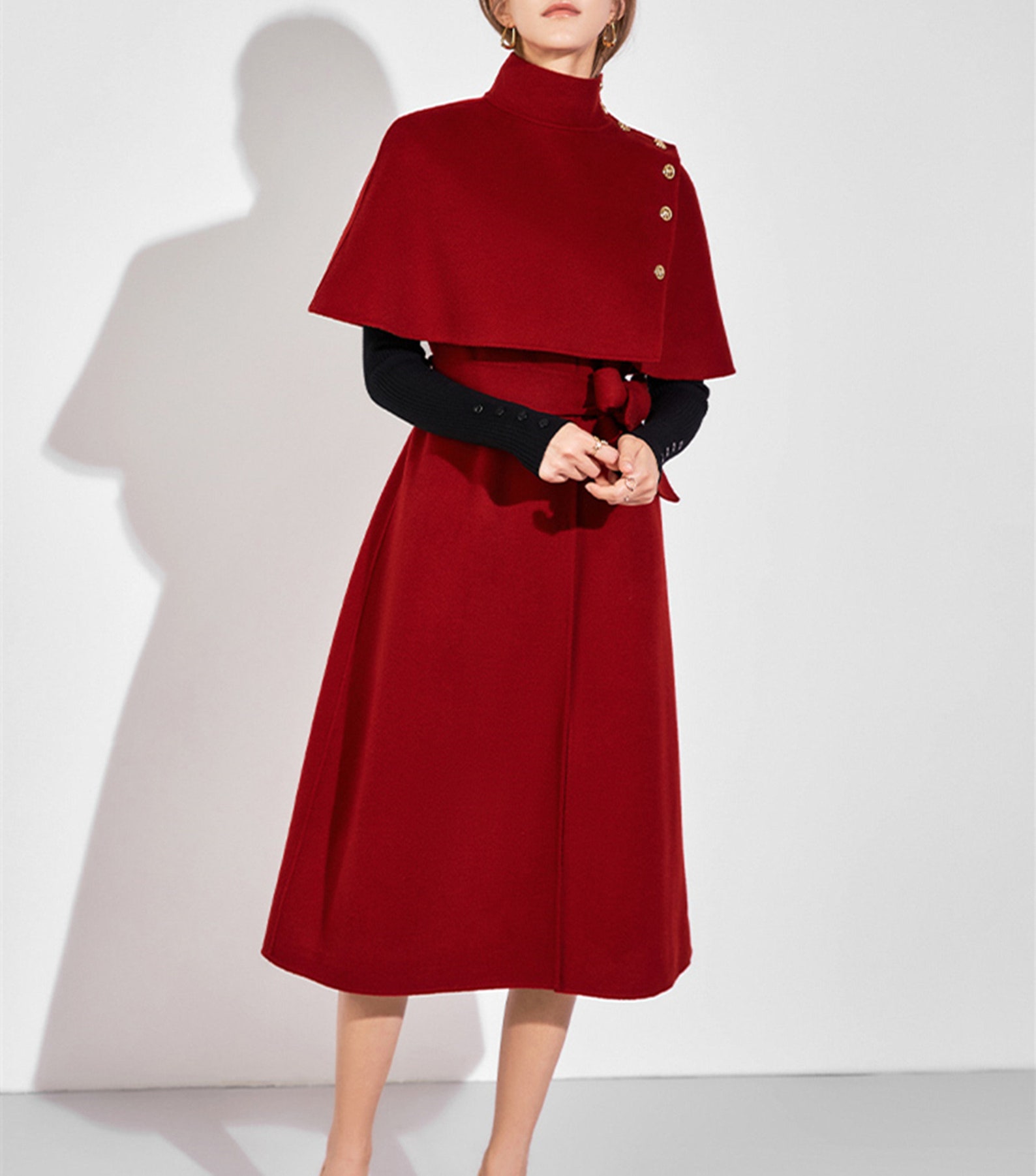 Red Wool Coatwinter Cozy Wool Cape With Vestlong Wool - Etsy