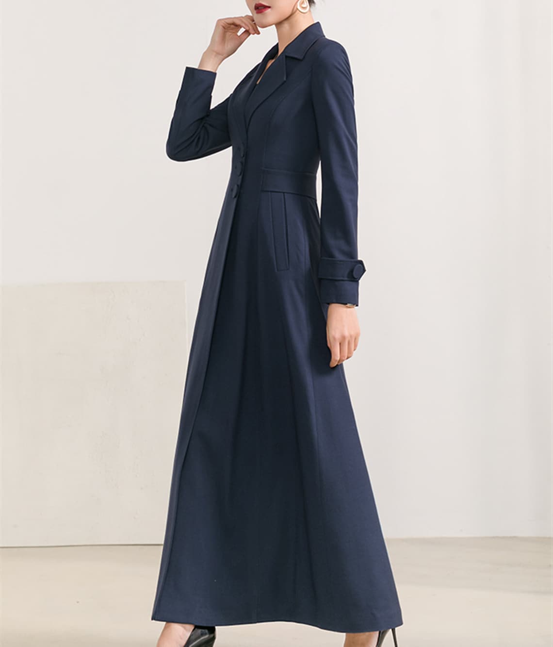 Navy Long Full Length Wool Jacketlong Fitted Coatplus Size - Etsy