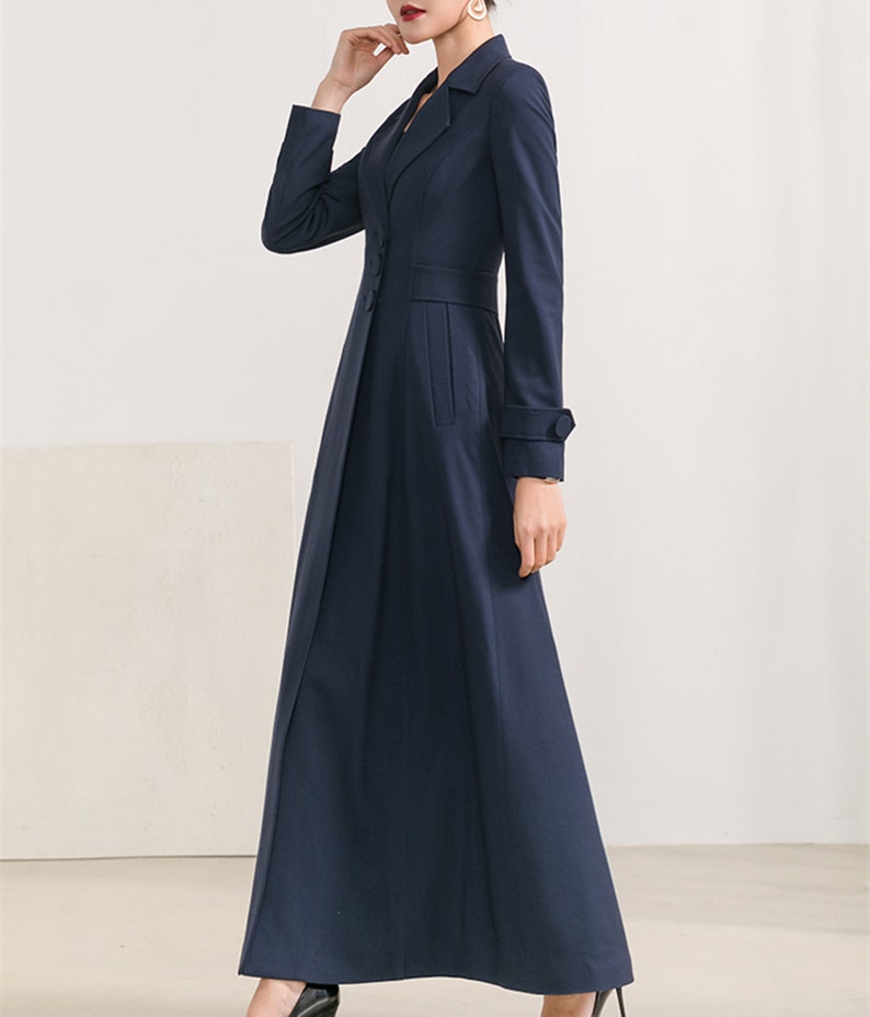 Navy Long Full Length Wool Jacket,long Fitted Coat,plus Size Winter ...