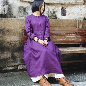 Women Double Layer Long Dress Linen and Cotton A-linen Dress Loose ...