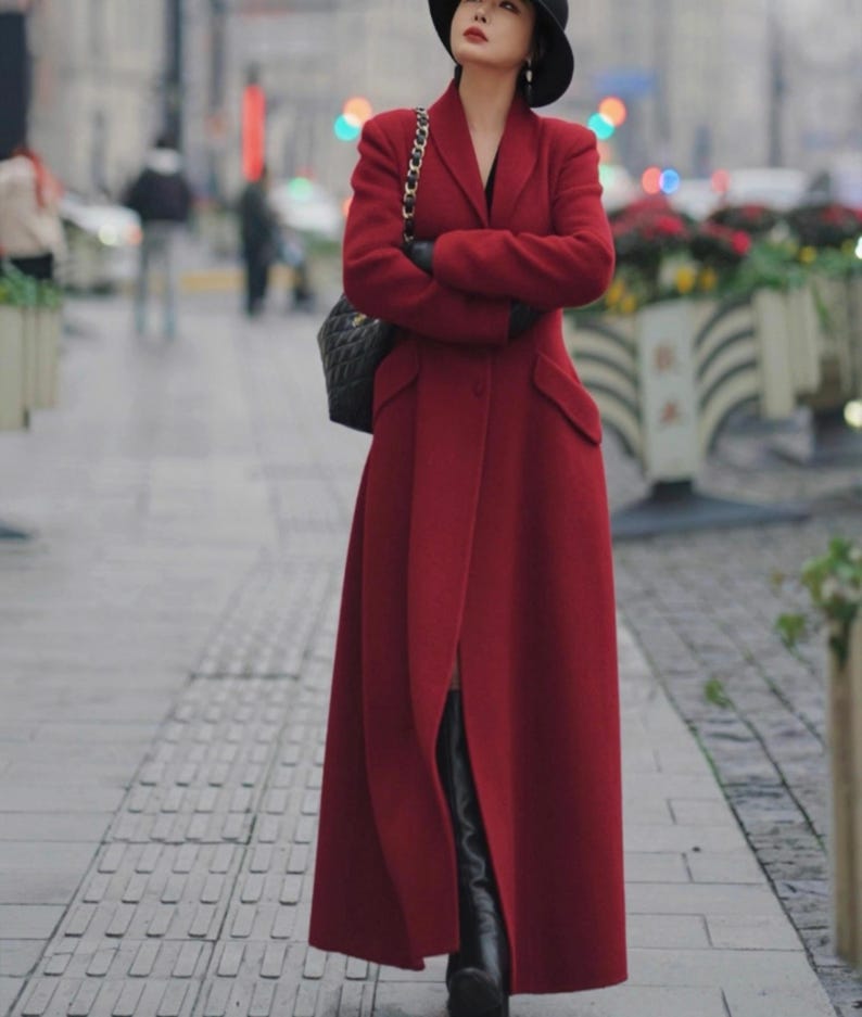 Red Long Wool Coat,big Pockets Fitted Coat,women A Line Coat,warm ...