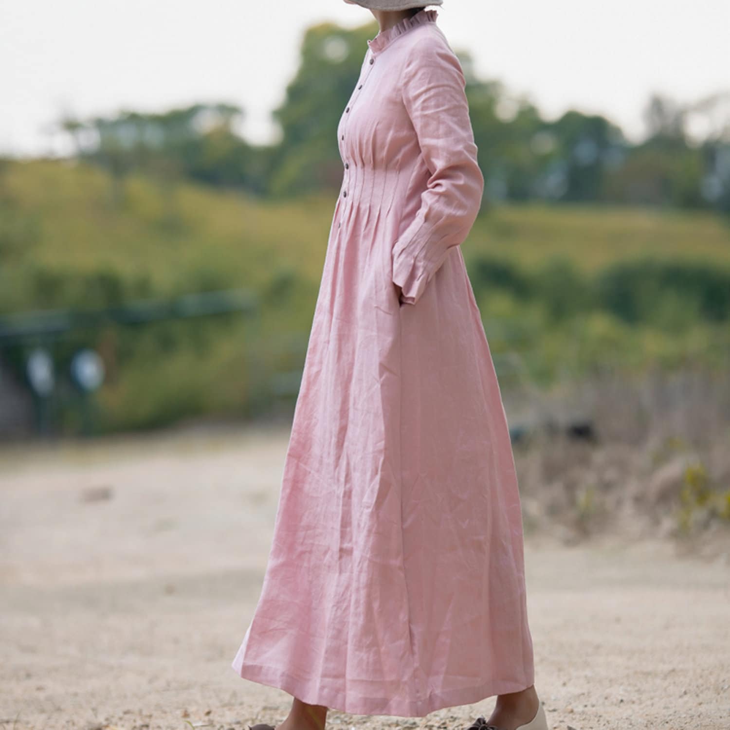 Pink Tunic Dress,long Kaftan Linen Dress,long Sleeve Dress,linen Shirt ...