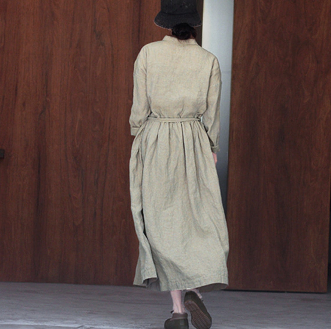 Long Sleeve Linen Dress,spring Autumn Linen Tunic Dress,maxi Dress ...