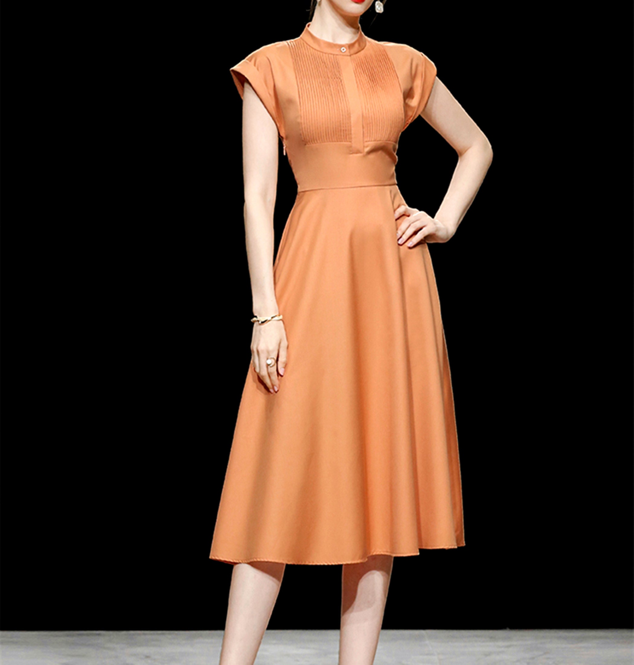 Orange Dresssummer Dresslinen Dressfitted Dressmidi - Etsy