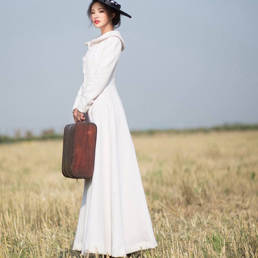 White Coatlong Full Length Wool Jacketprincess Coatfitted - Etsy