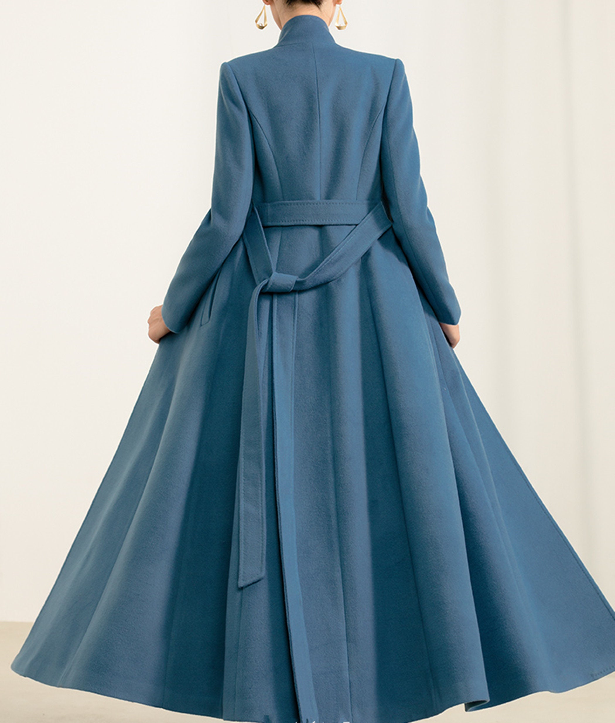 Blue Long Full Length Wool Jackethigh Collar Warm Cozy - Etsy