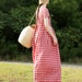 Red Check Linen Dress,full-length Tunic Dress, Kaftan Dress, Loose ...