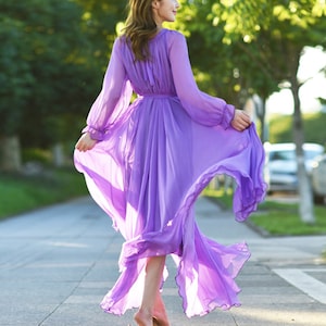 Purple Summer Dress,chiffon Dress,spring Dress,flowy Maxi Dress,layered ...