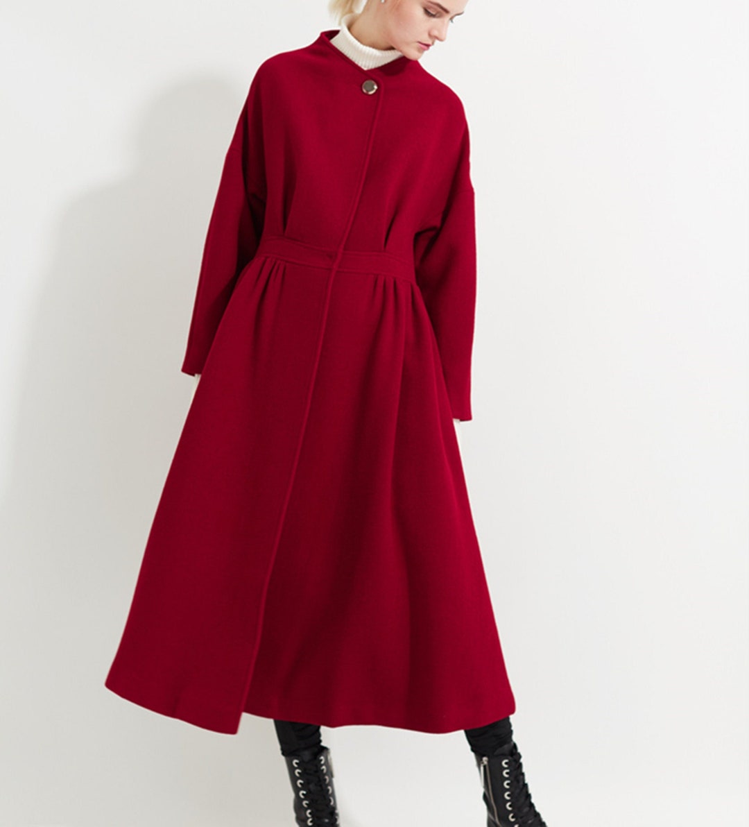 Red Wool Coat,mid Calf Wool Dress Coat,wool Swing Coat,gift for Her - Etsy