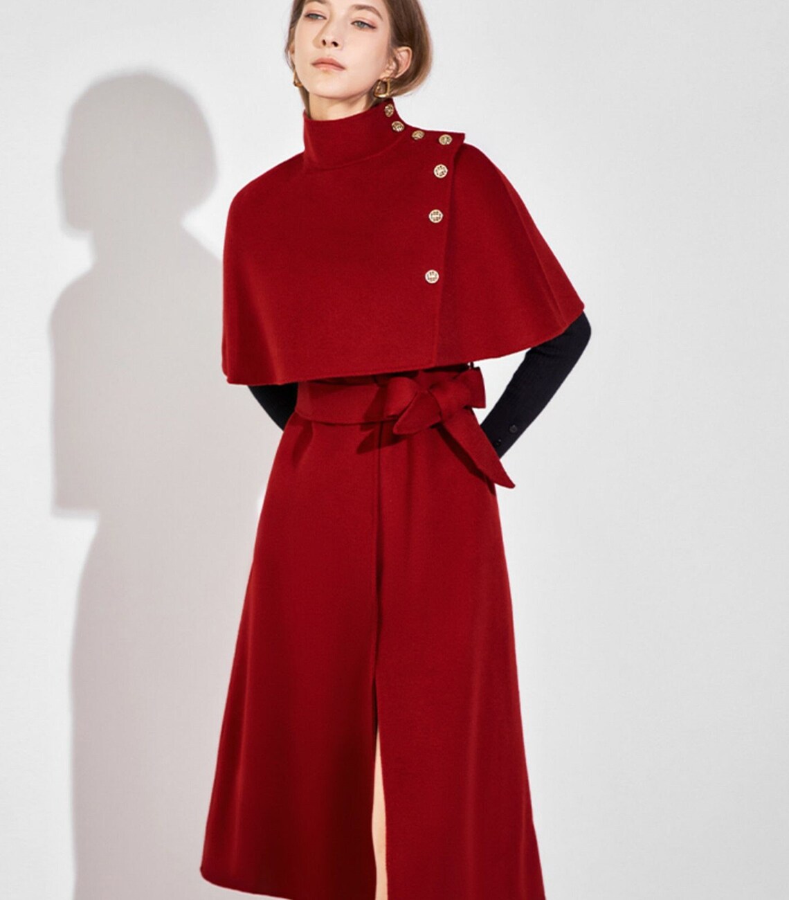 Red Wool Coatwinter Cozy Wool Cape With Vestlong Wool - Etsy