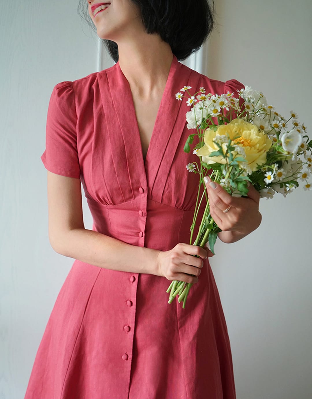 Summer Linen Dress Smock Linen Dress Midi Vintage Dress Elegant Dress