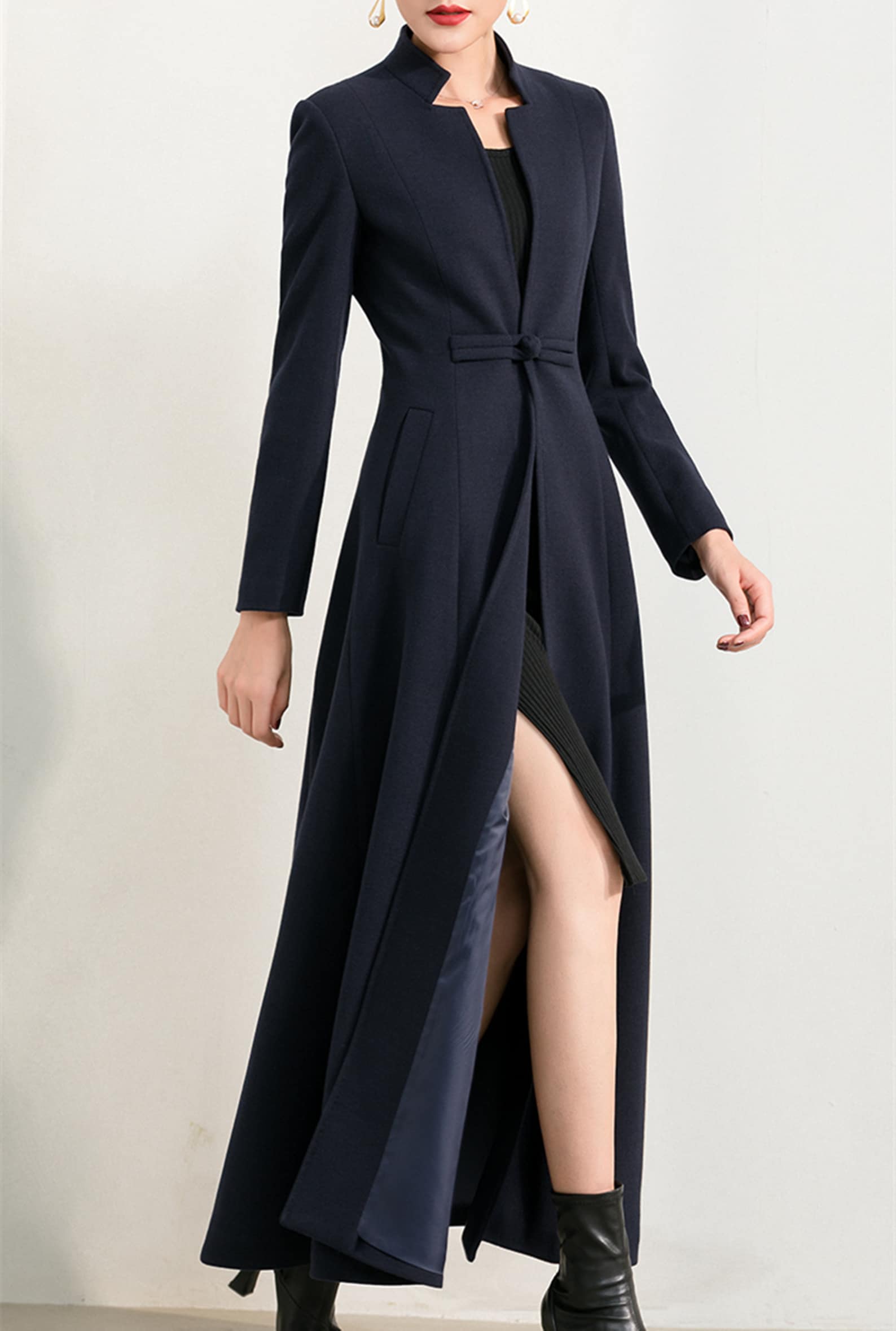 Navy Coatlong Full Length Wool Jacketwool Long Coatfitted - Etsy