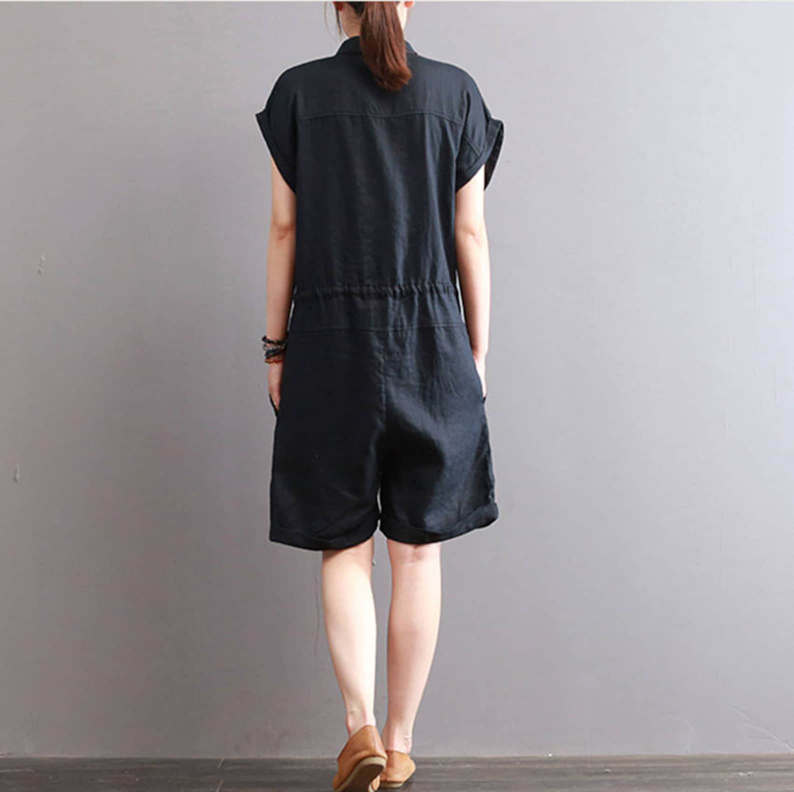 Black Linen Jumpsuit Linen Overall Women Wide Legged Linen Cotton ...