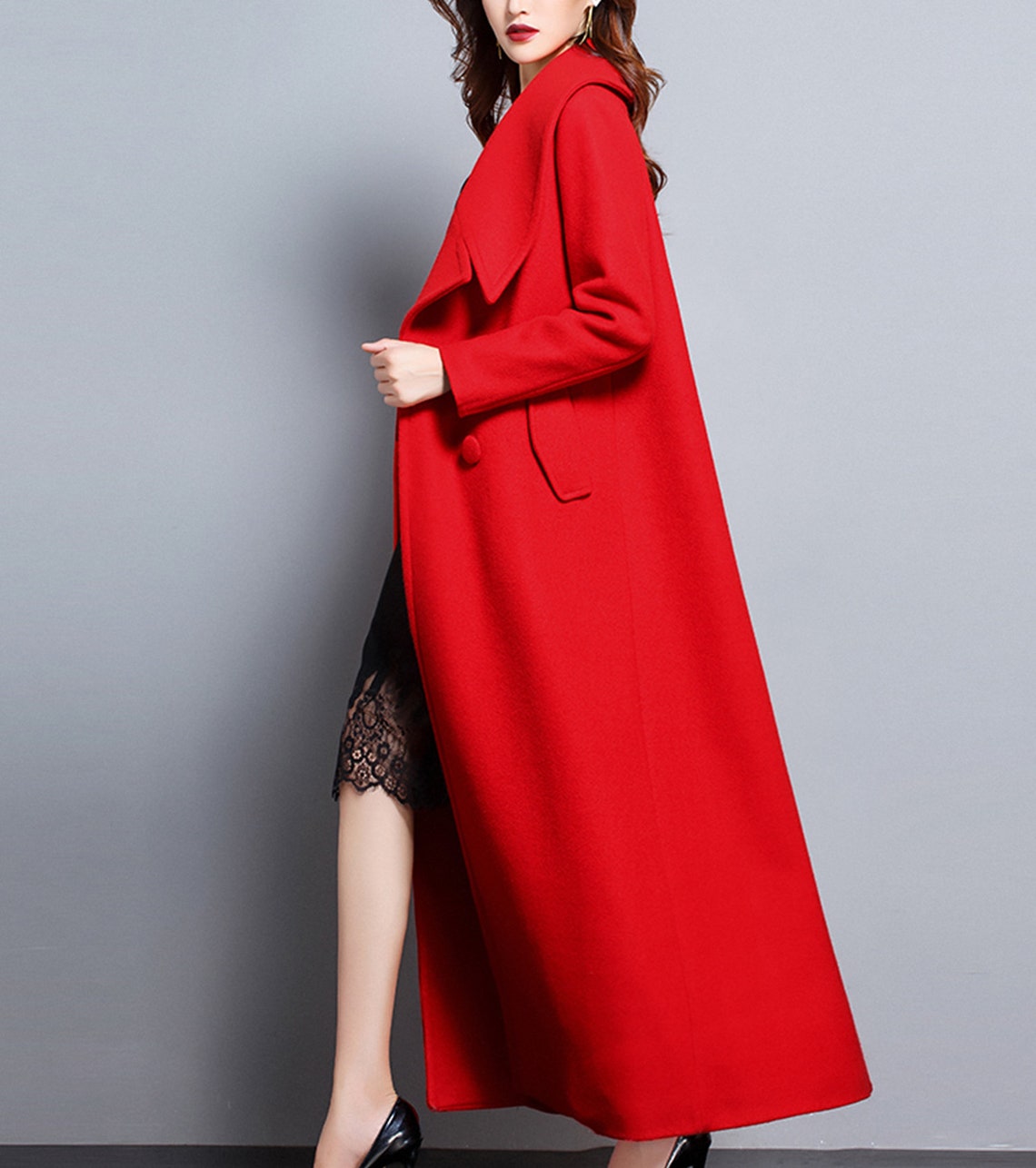 Red Coat,wool Coat,elegant Coat,fitted Coat,long Full Length Wool ...