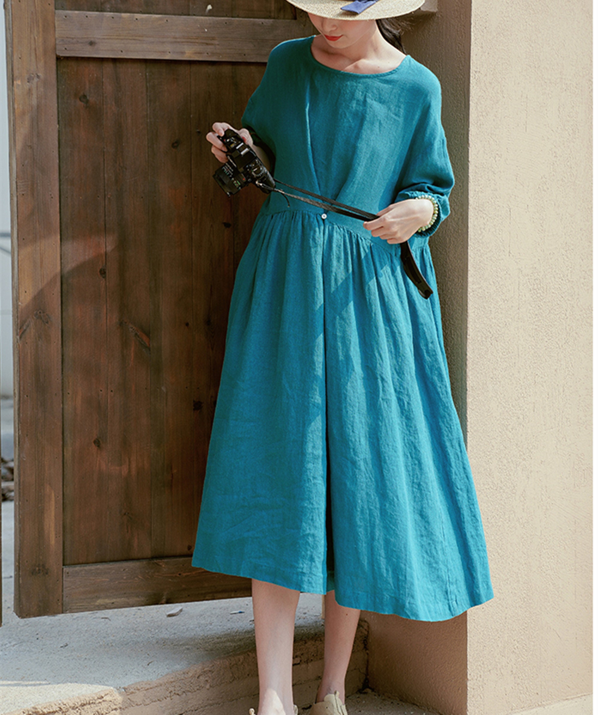 Blue Linen Dresshalf Sleeve Tunic Dressday Dressorganic | Etsy