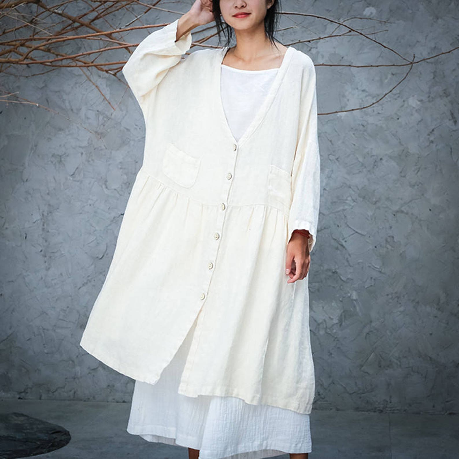 White Linen Top Linen Tunic Linen Jacket Linen Coat Loose | Etsy