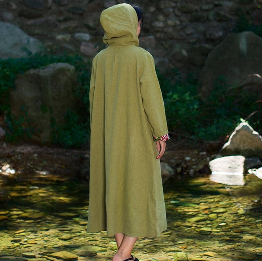Loose Linen Hoodies Long Sleeve Linen Tunic Dress Autumn | Etsy