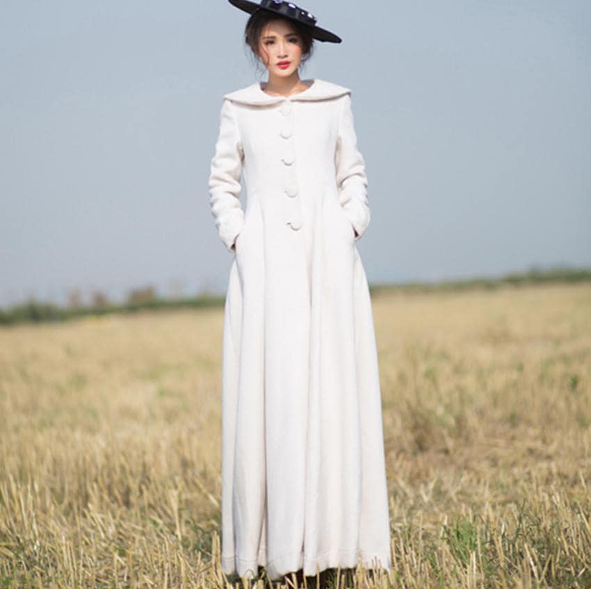 White Coatlong Full Length Wool Jacketprincess Coatfitted - Etsy