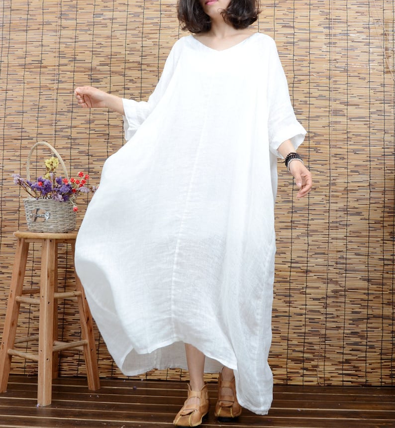 White Tunic Dress Summer Dress Linen Dress Large Size Maxi - Etsy