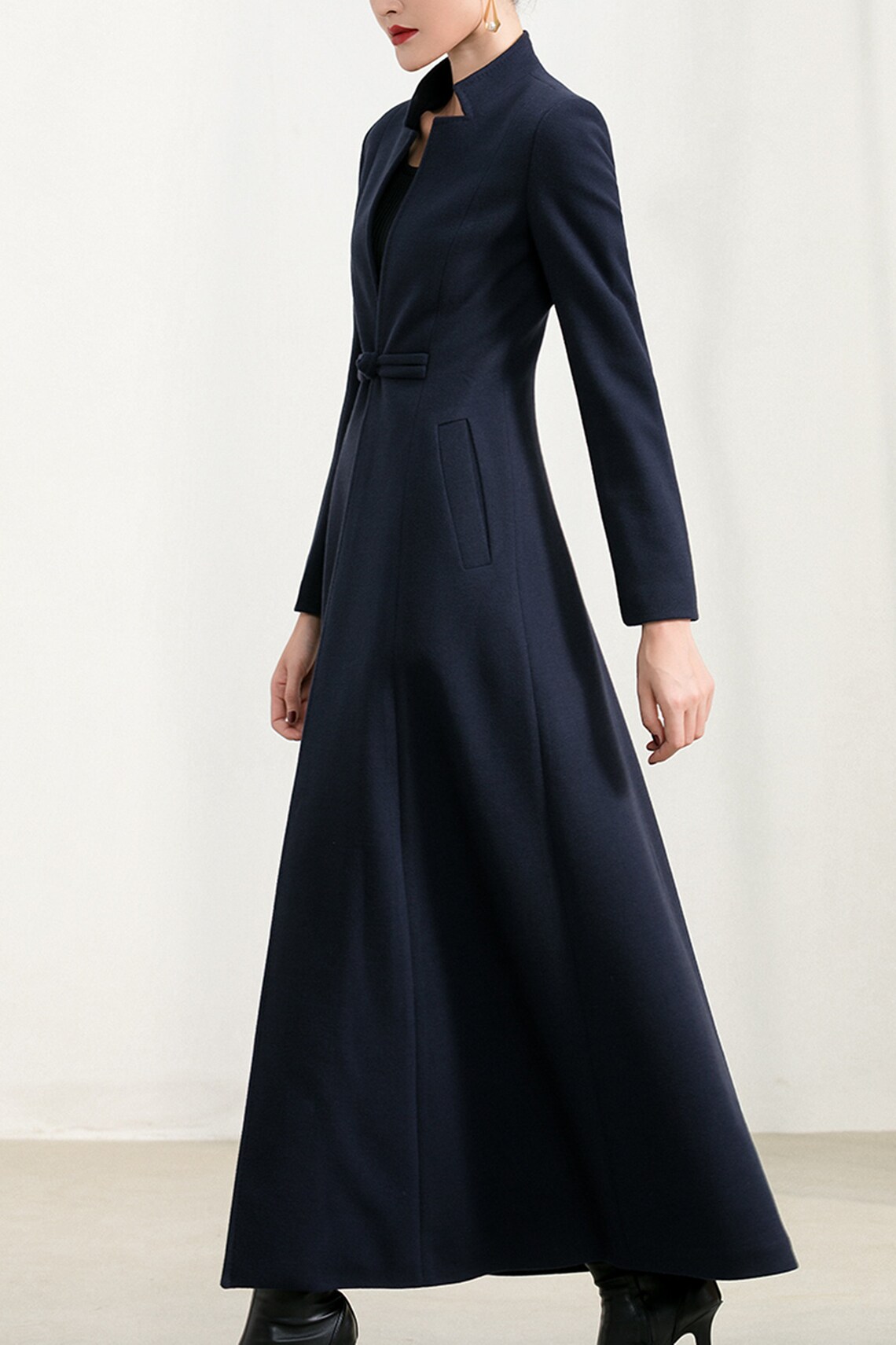 Navy Coatlong Full Length Wool Jacketwool Long Coatfitted - Etsy