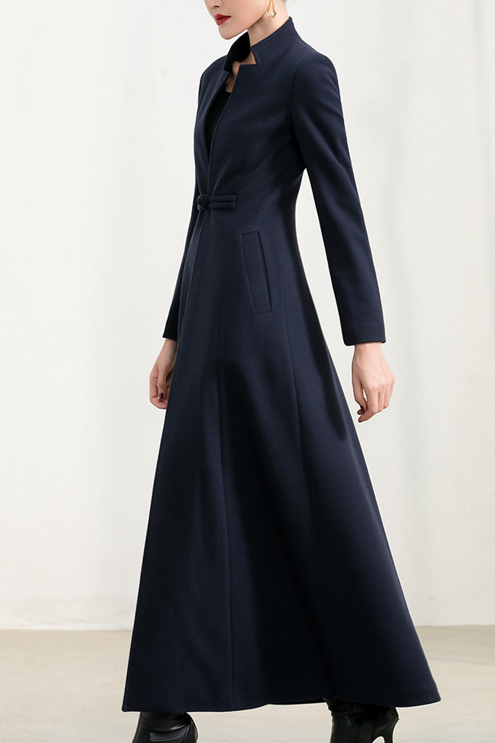Navy Coatlong Full Length Wool Jacketwool Long Coatfitted - Etsy